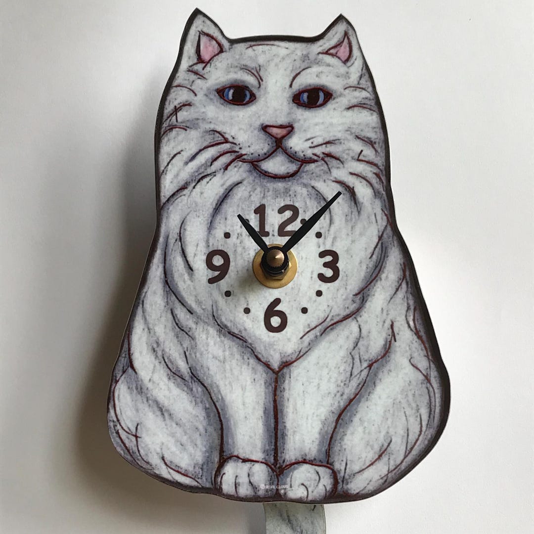 White Fluff Mini Cat Clock With Swinging Tail - Etsy