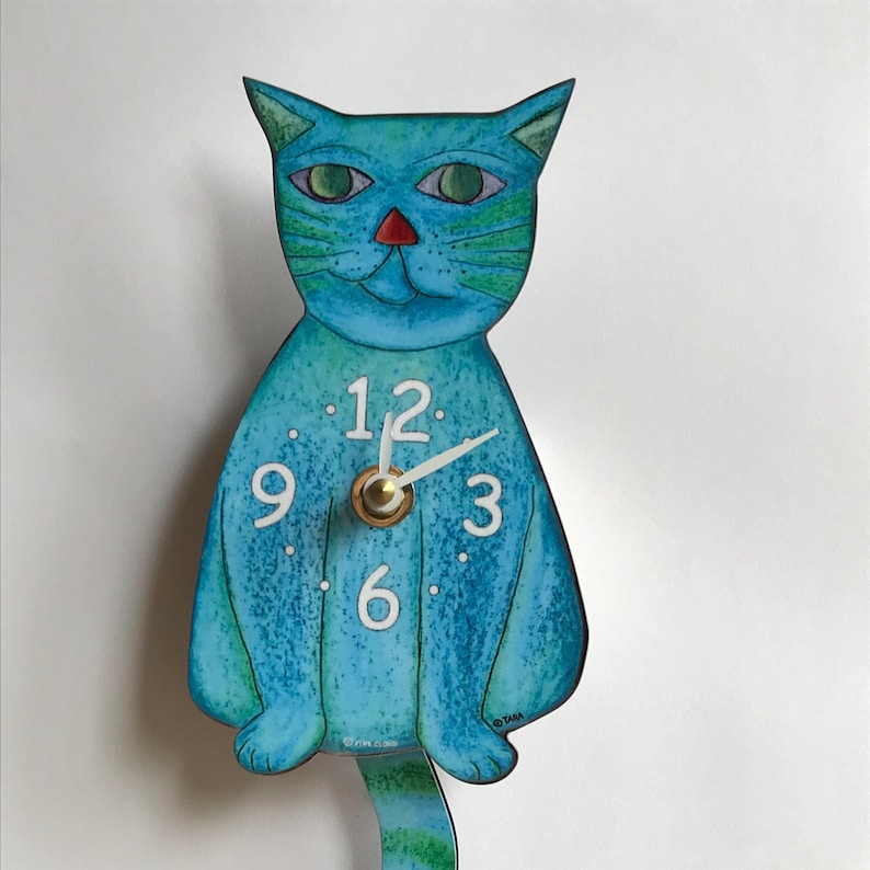 Teal Mini Cat Clock With Swinging Tail - Etsy