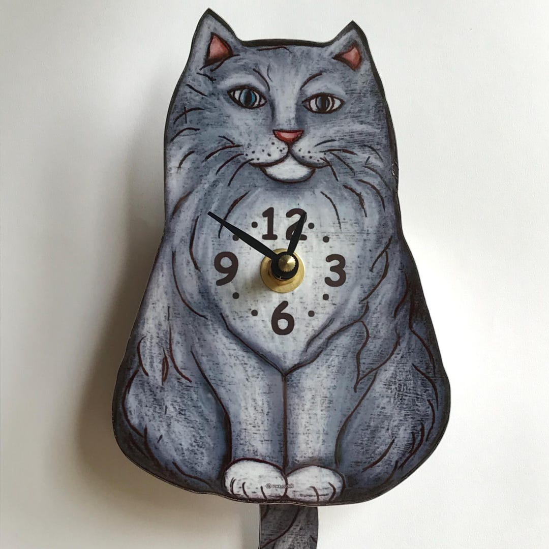 Grey Fluff Mini Cat Clock With Swinging Tail - Etsy