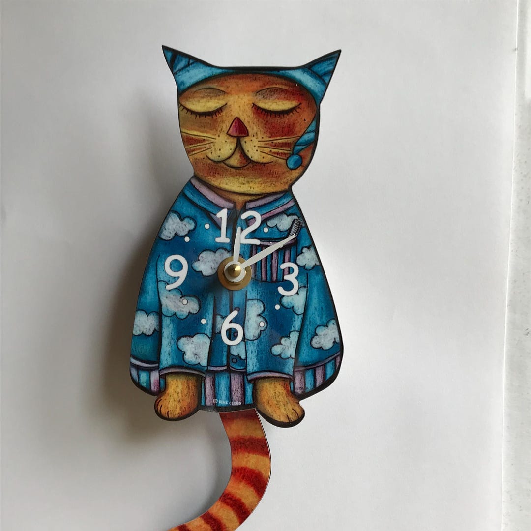 Sleepy Mini Cat Clock With Swinging Tail - Etsy