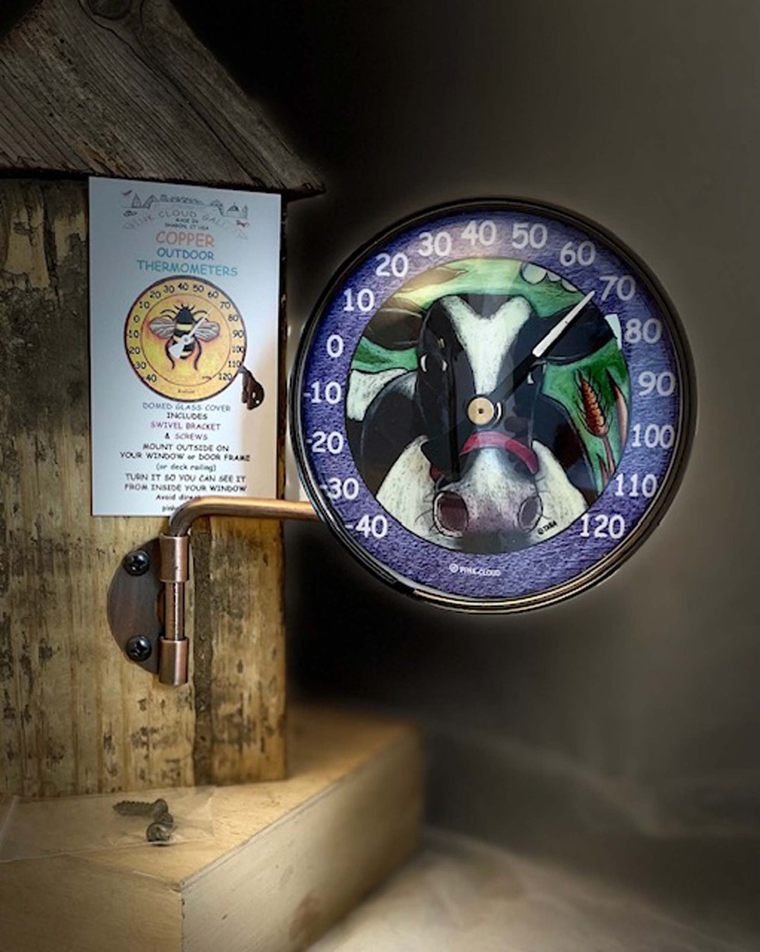 Copper 4" Dial Thermometer With Cow Design - Etsy