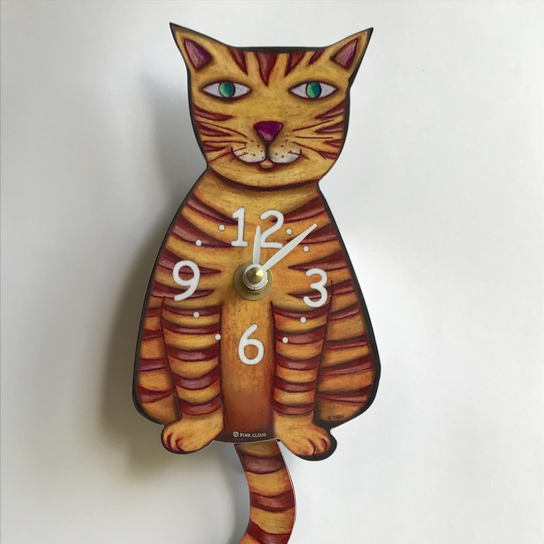 Yellow Striped Mini Cat Clock With Swinging Tail - Etsy