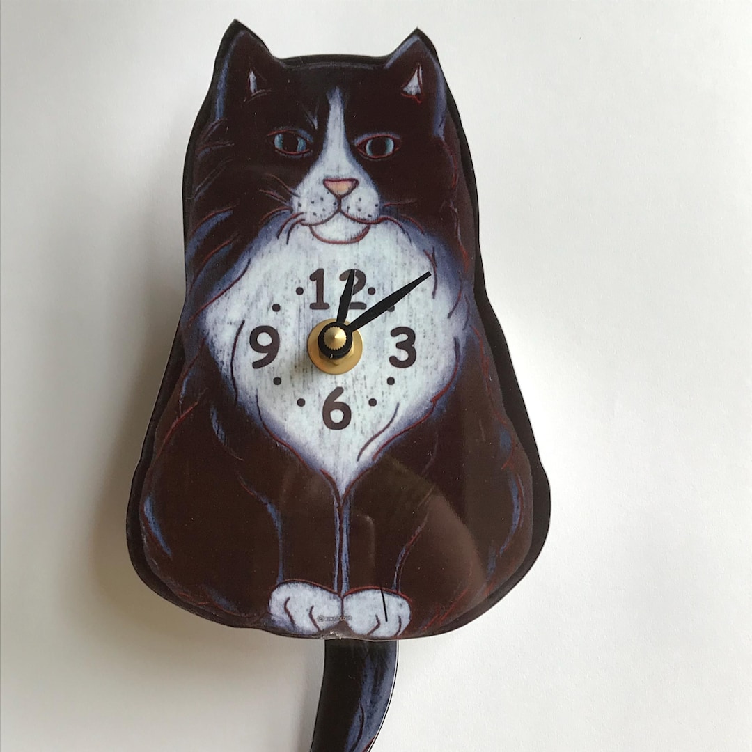Tux Fluff Mini Cat Clock With Swinging Tail - Etsy