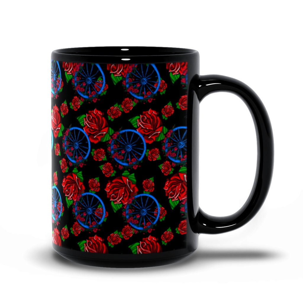 Wagon Wheel and Roses Black Coffee Mug Deadhead Grateful Dead - Etsy Sweden