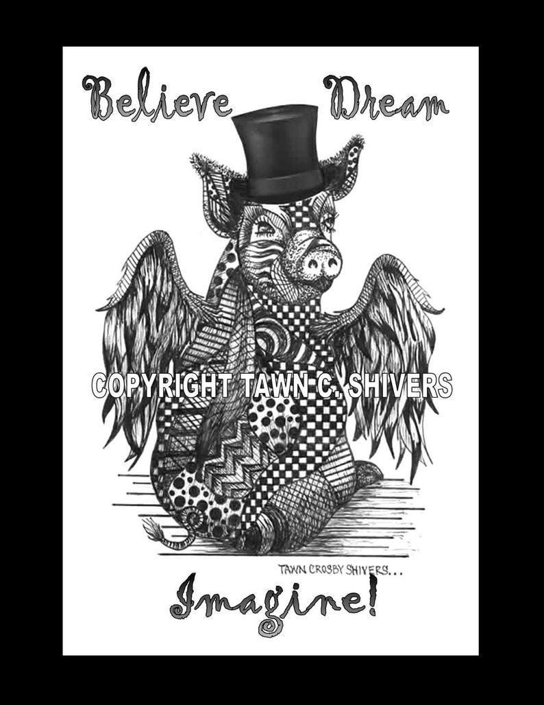 Pig Art, Flying Pig Art, When Pigs Fly, Pig Illustration - Etsy