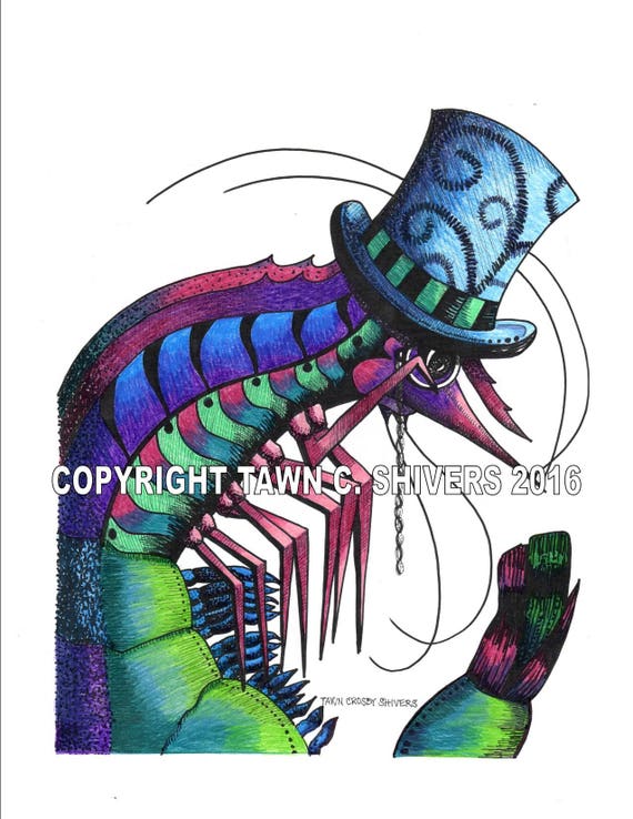 Shrimp Portrait Animal Art Drawing Print Steam Punk Top | Etsy
