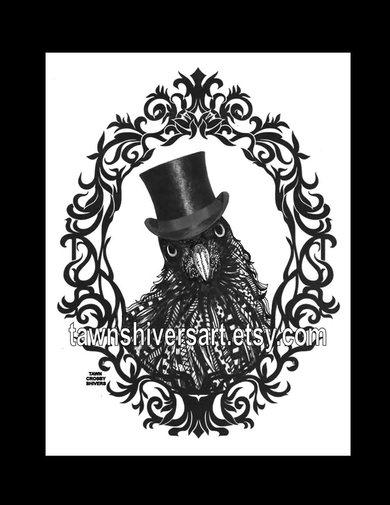 Raven Wearing A Top Hat, Victorian Border. Nevermore. Edgar Allan Poe ...