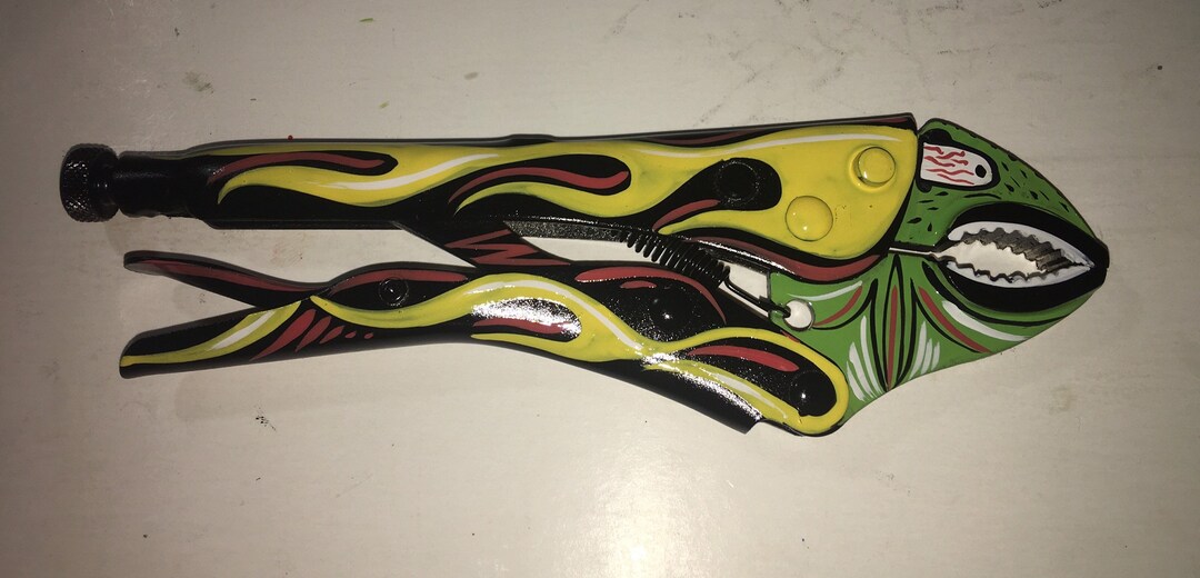 Hot Rat Rod Pinstripe Flame Tattoo Flash Hand Painted Custom Vice Grip ...