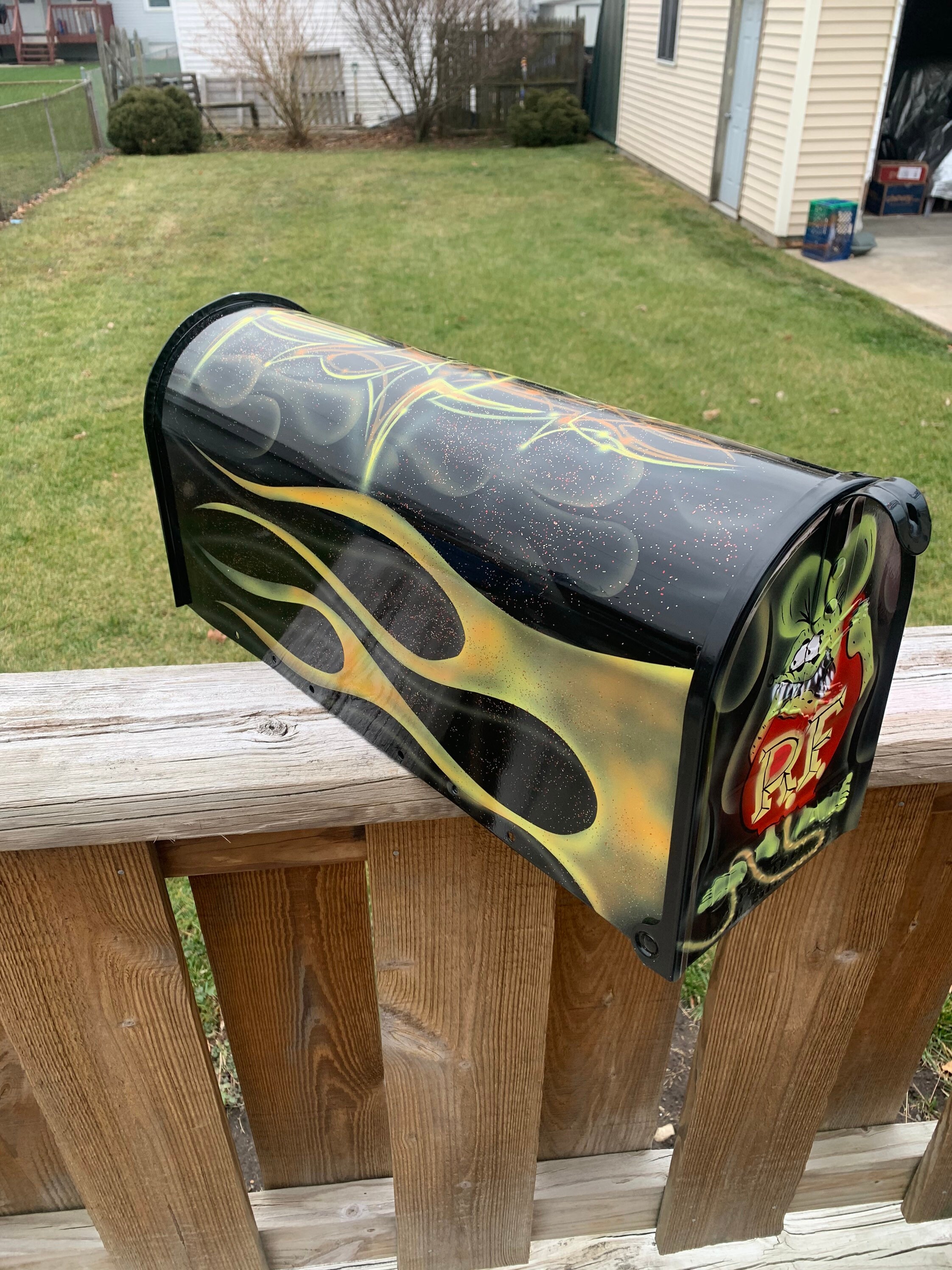 Airbrush Flame Metal Flake Pinstripe Hot Rat Rod Tattoo Art Mailbox Rat ...