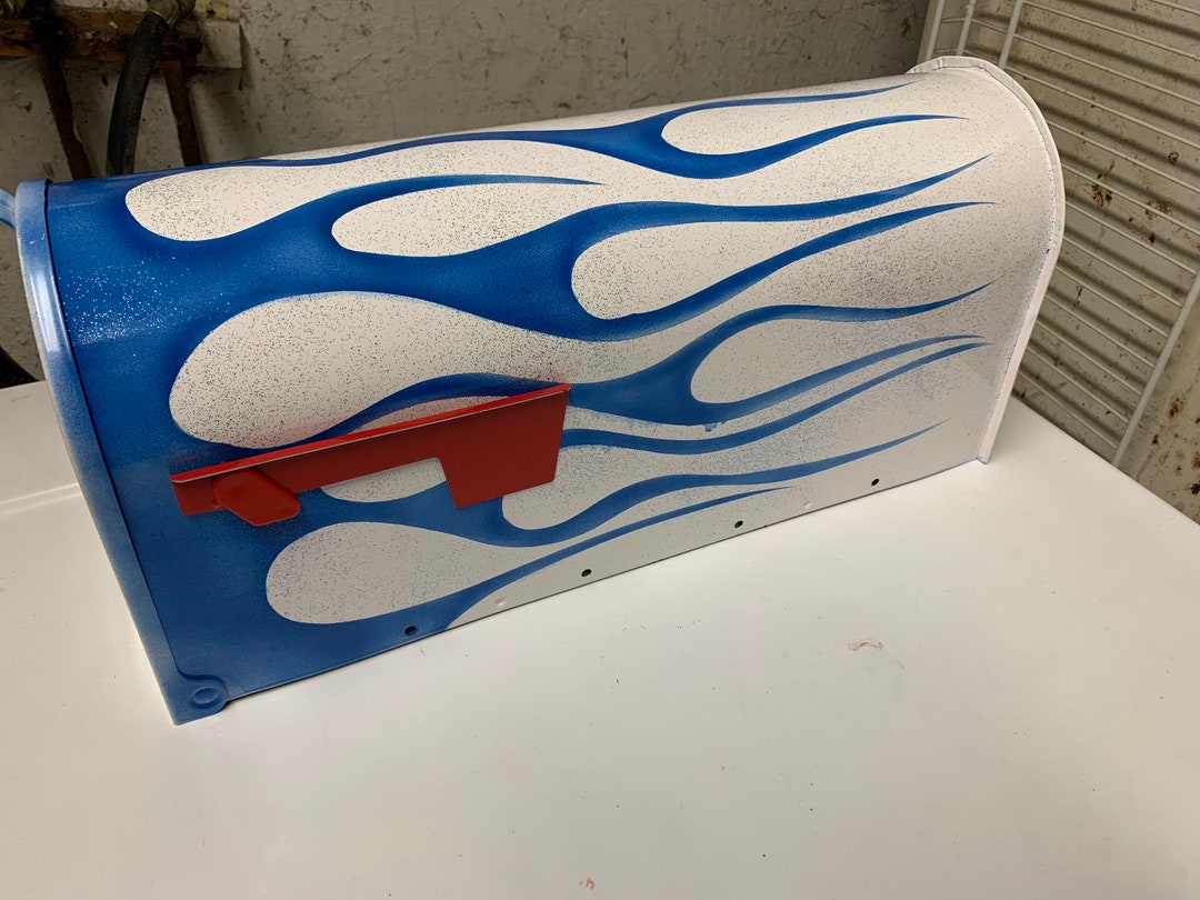 Hot Rat Rod BLUE Traditional Flame Pinstripe Metal Flake Art Mailbox - Etsy