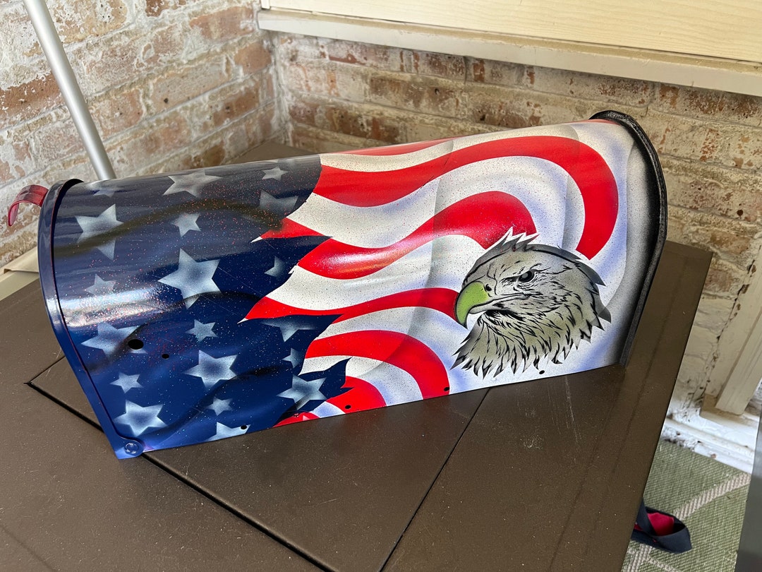 Hot Rat Rod Eagle American Flag Theme Pinstripe Metal Flake Art Mailbox ...