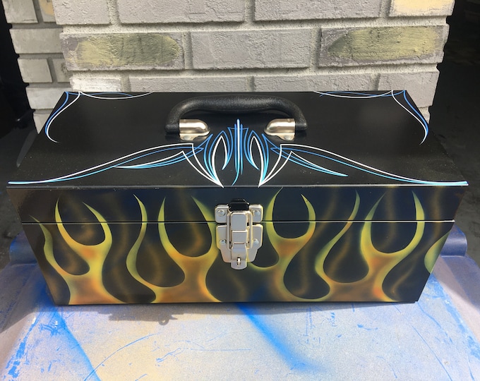 Tool Box Airbrush Pinstripe Large Hot Rat Rod Tattoo Flame Metal Custom ...