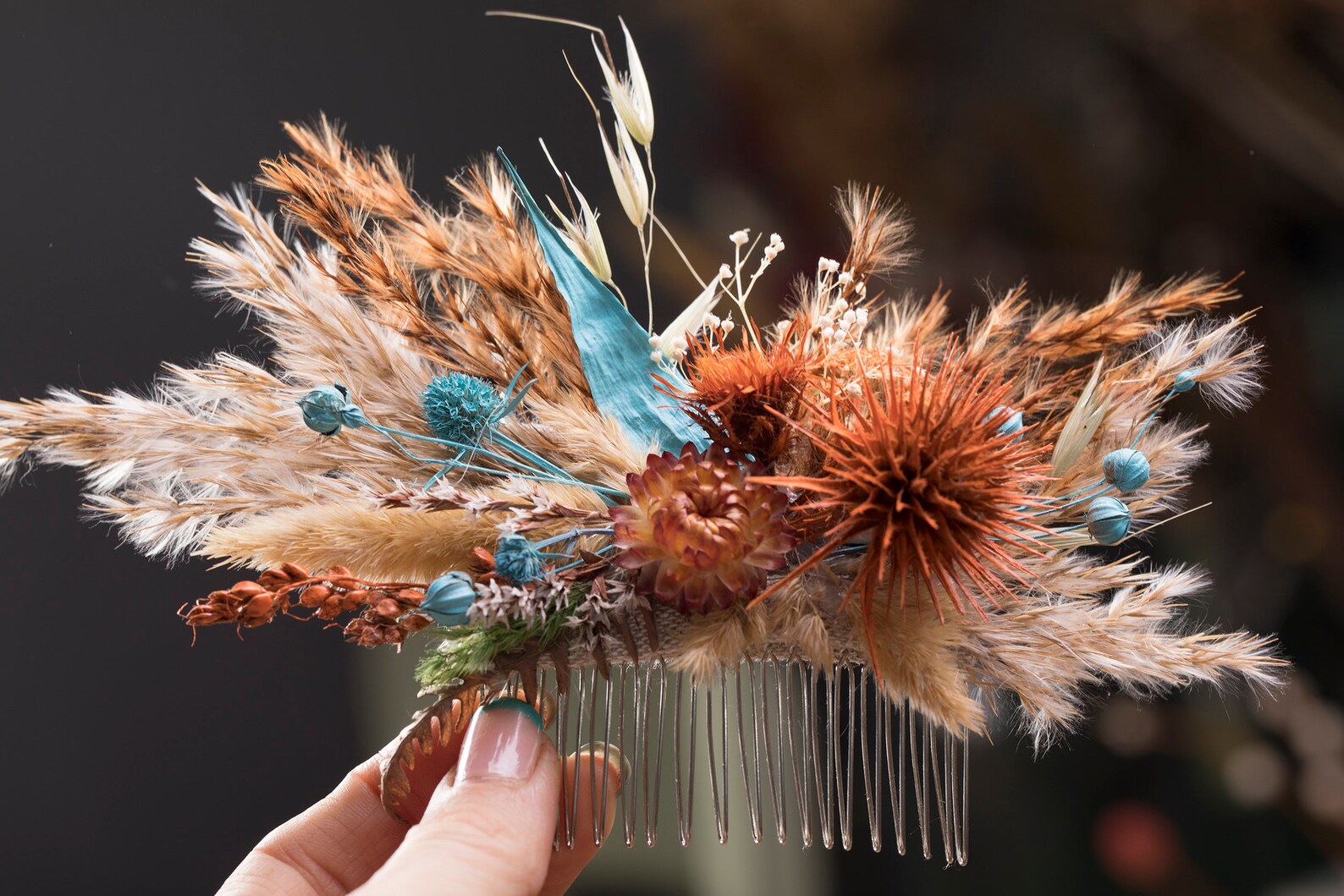 Fall Dried Flower Thistle Wedding Bouquet Burnt Orange Rust - Etsy