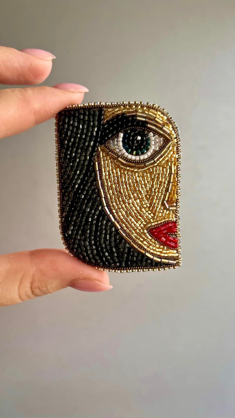 Girl's Face Brooch Handmade With Beads Artistic Brooch - Etsy