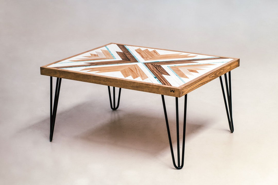 Handmade Chevron Coffee Table: Aztec Wood Accent Table With Hairpin ...
