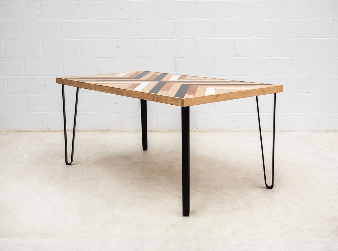Wooden Diner Table Winblack - Rustic Wood Table, Geometric Wood Table ...
