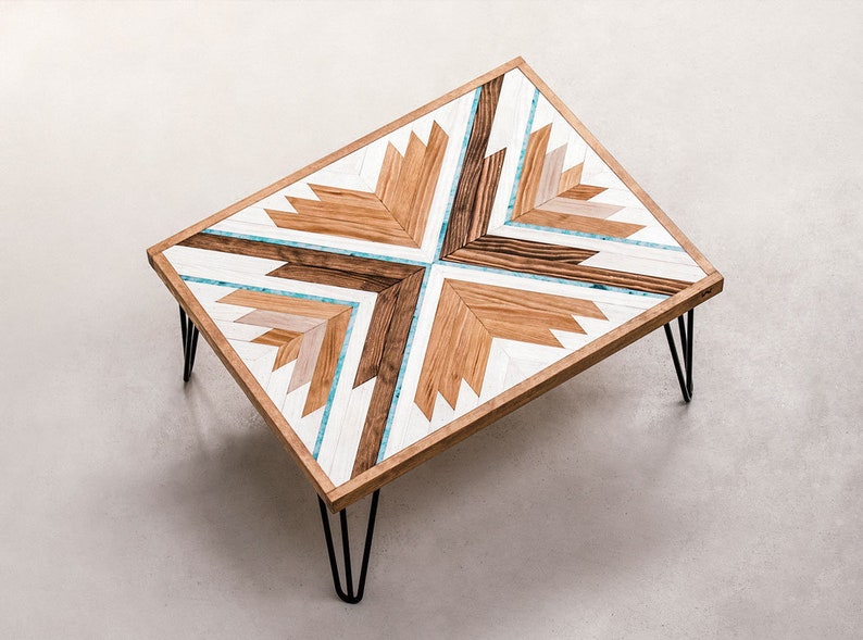 Handmade Chevron Coffee Table: Aztec Wood Accent Table With Hairpin ...