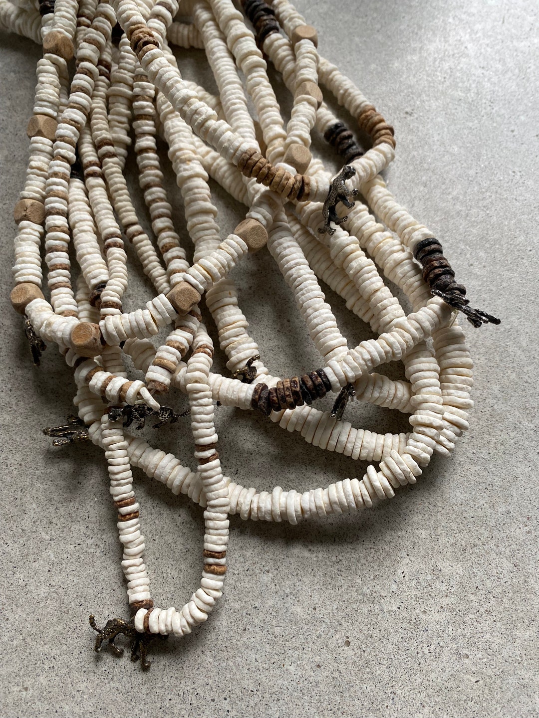 San Bushmen Collection: Ostrich Shell Beads Necklace With Cheetah Charm ...