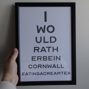 Cream Tea Cornish Eye Test Print, Cornwall Gift Humour, A5 A4 A3 Poster ...