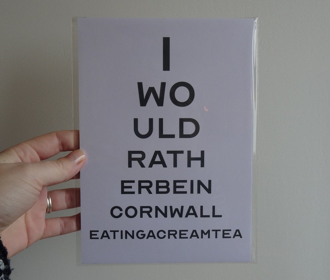 Cream Tea Cornish Eye Test Print Cornwall Gift Humour A5 A4 - Etsy UK