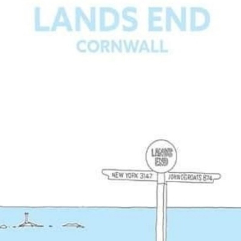 LANDS END Cornish Print, Far West Cornwall, Hand Drawn Line Art Travel ...