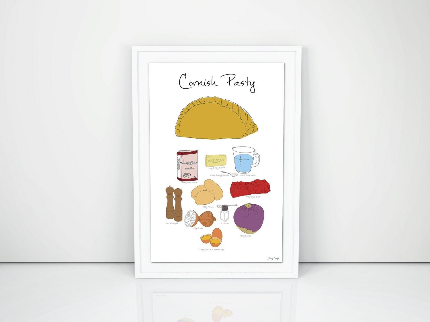 Cornish Pasty Recipe Print Hand-drawn Prints Cornwall A5 A4 A3 Cornish ...