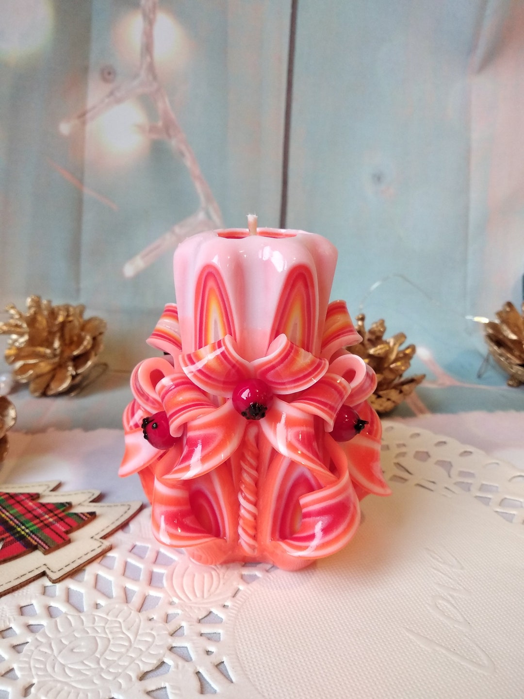 Small Colorful and Unique Hand Carved Unscented Candle Perfect Home ...