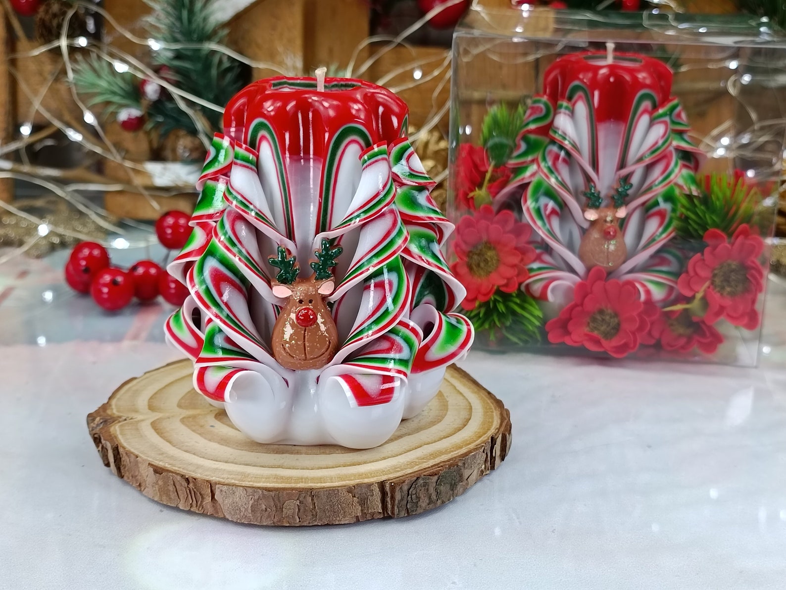 Small Colorful and Unique Hand Carved Unscented Christmas Candle ...