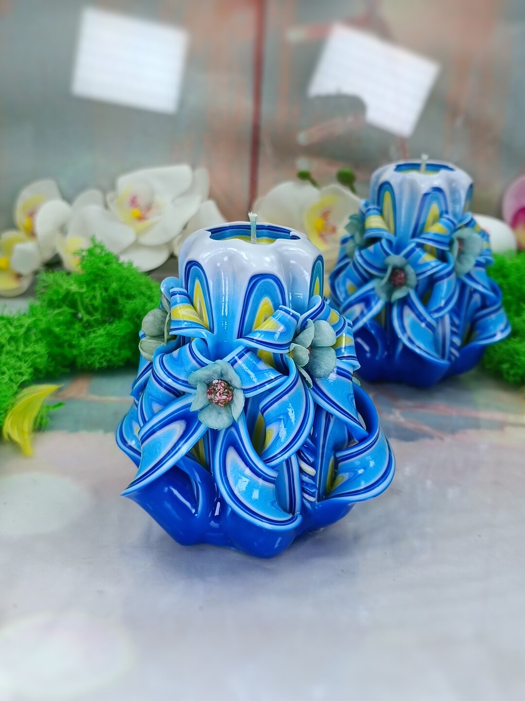 Small Colorful and Unique Hand Carved Unscented Candle - Perfect Home ...