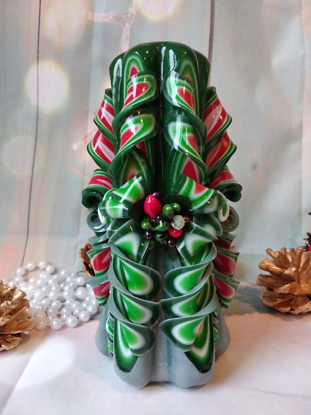 Large Colorful and Unique Hand Carved Christmas Unscented Candle ...