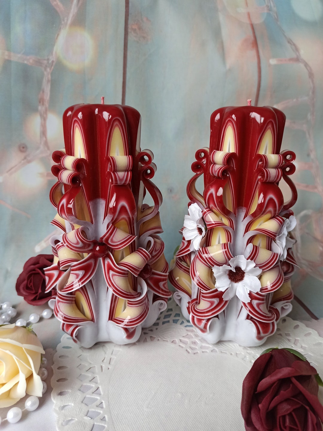 Large Colorful and Unique Hand Carved Christmas Unscented Candle ...