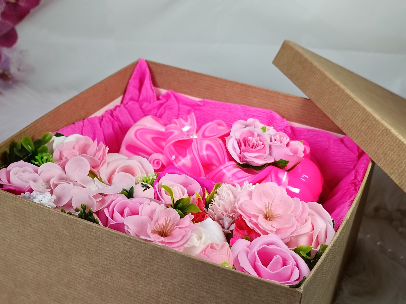 Medium Gift Box With Soap Roses and a Carved Candle Gift for Her Mother ...