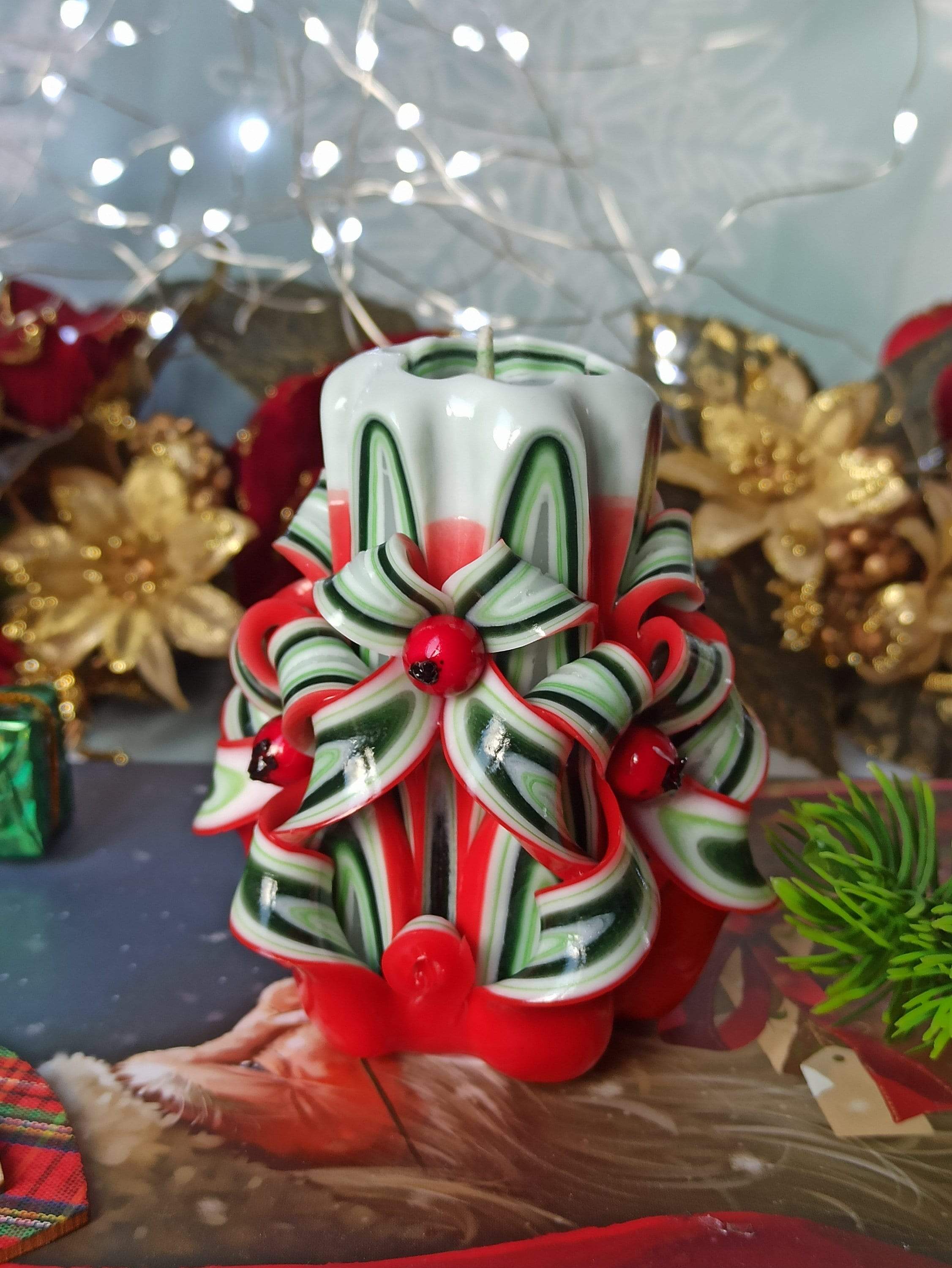 Small Colorful and Unique Hand Carved Candle Red Christmas - Etsy