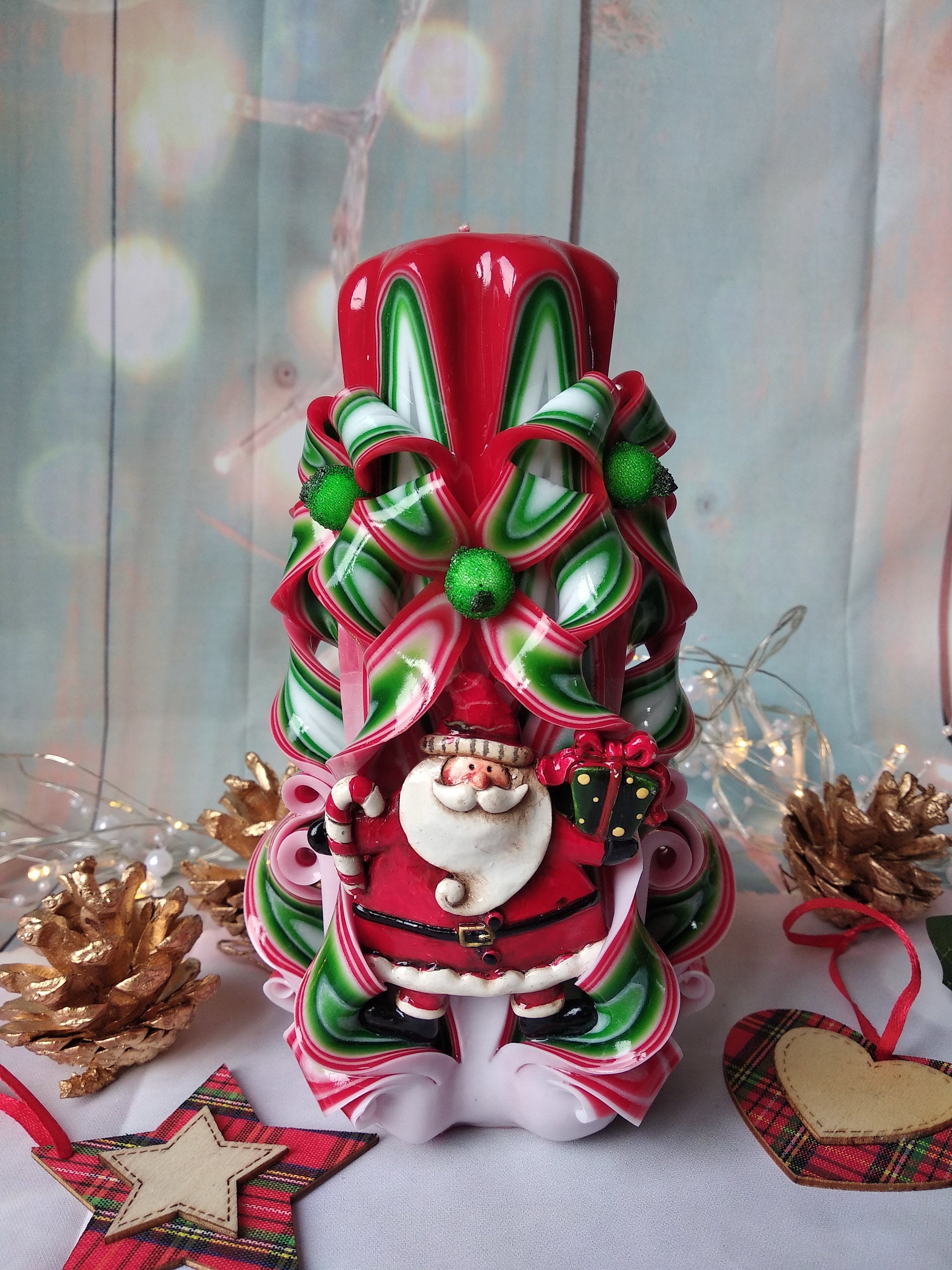 Large Colorful and Unique Hand Carved Christmas Candle With - Etsy