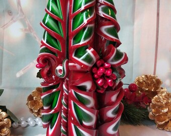 Large Colorful and Unique Hand Carved Christmas Unscented | Etsy