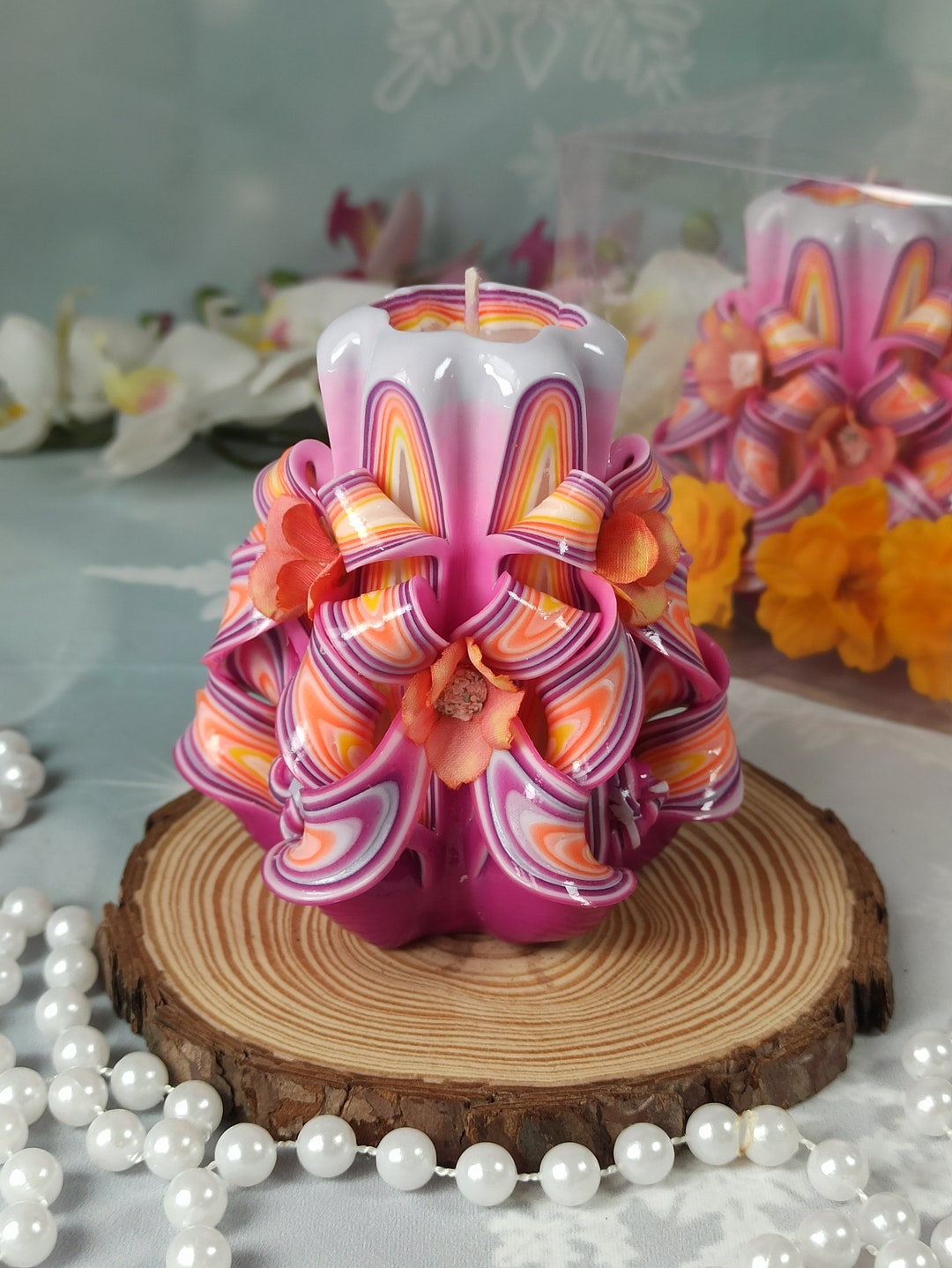 Small Colorful and Unique Hand Carved Unscented Candle - Perfect Home ...