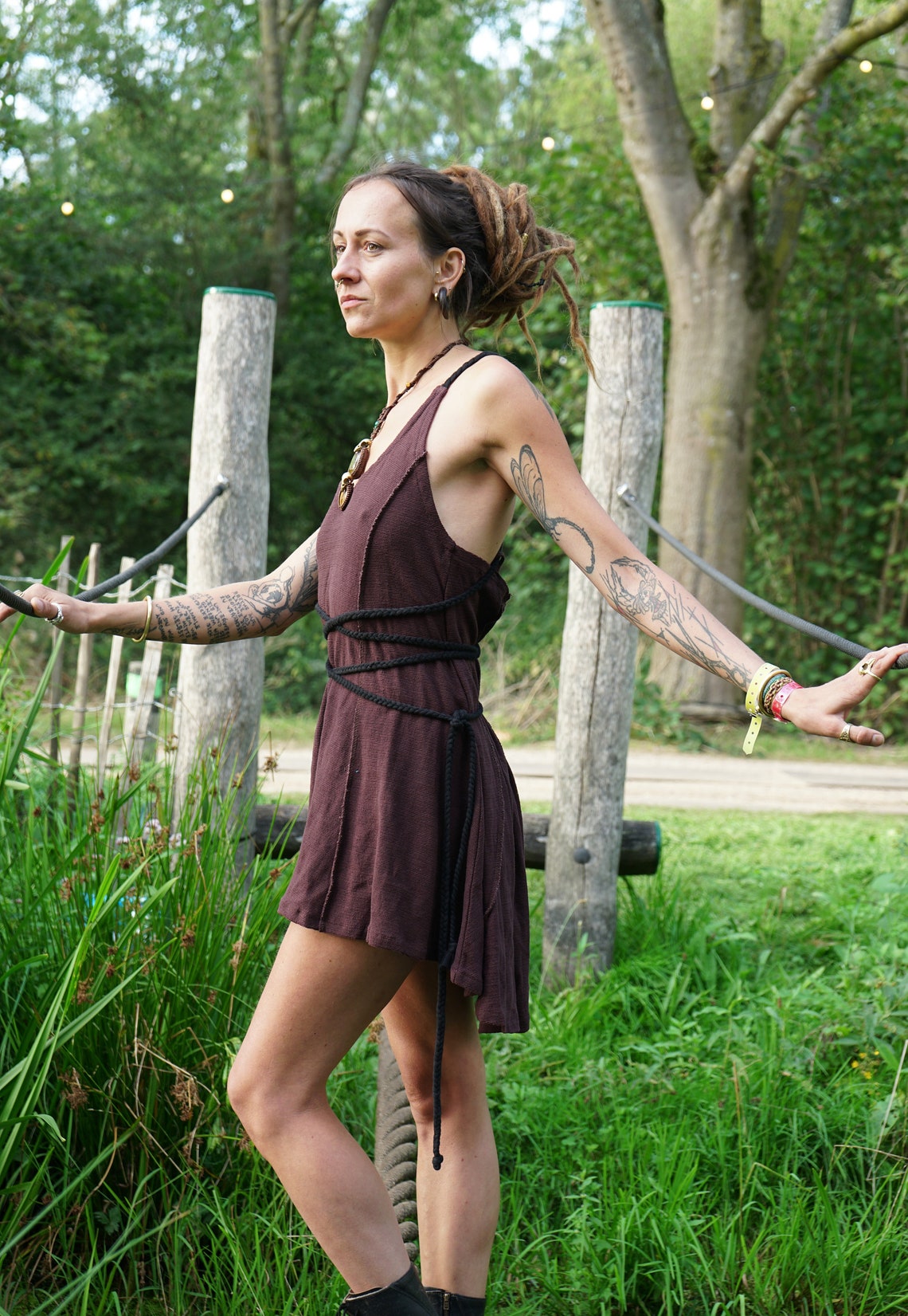 Knitted Short Dress With Ropeearthy Alternative Clothinggoa - Etsy