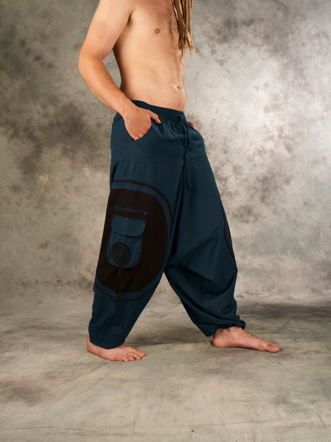Goa Trouser Spiralblue,cotton Pantsharem Pants Hippiepocketaladdin ...