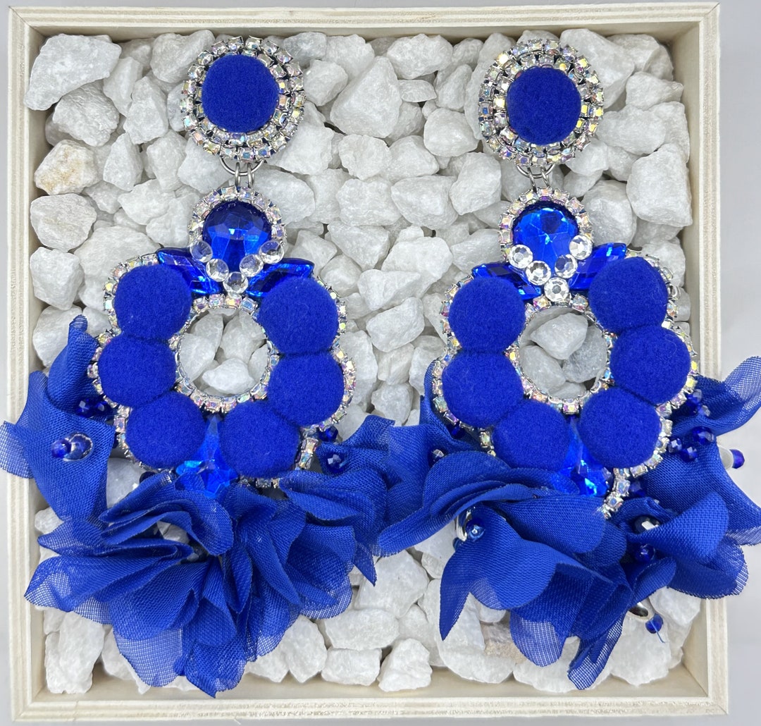 Handmade Royal Blue Big Chandelier Earrings Fashion Long Drop Statement ...