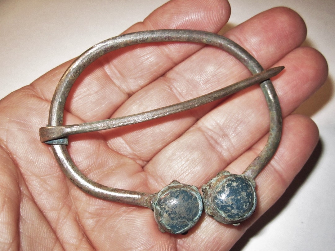 Viking Finno Ugric Huge Silver Penannular Ring Fibula Brooch With Glass ...
