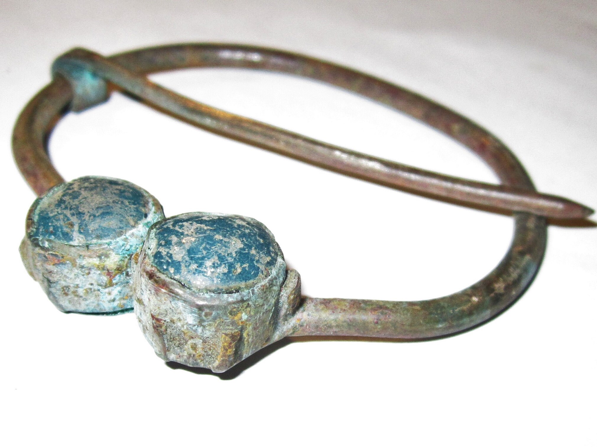 Viking Finno Ugric Huge Silver Penannular Ring Fibula Brooch With Glass ...