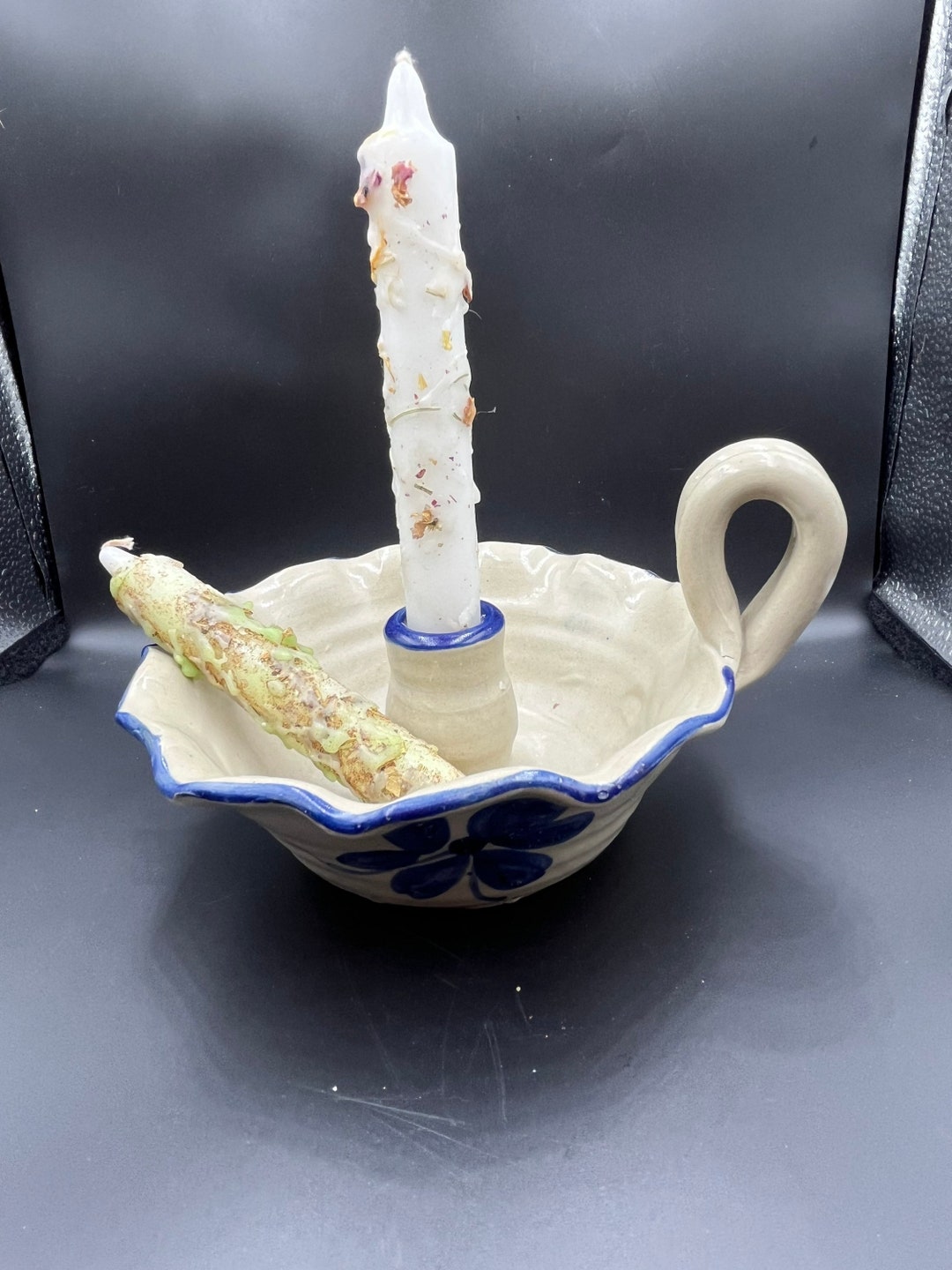 Candlestick Holder With Handle and Base/ Blessed Herbed Candles and ...
