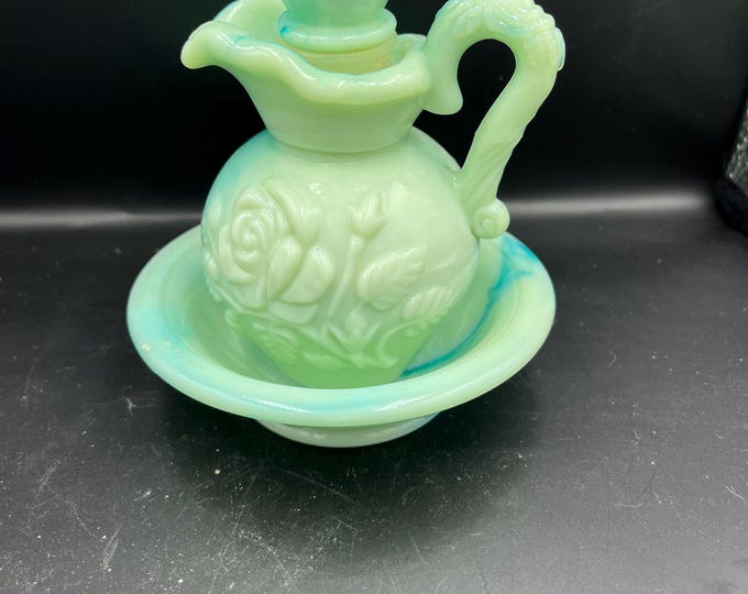 Avon Blue/green Milk Glass Pitcher With Bowl - Etsy