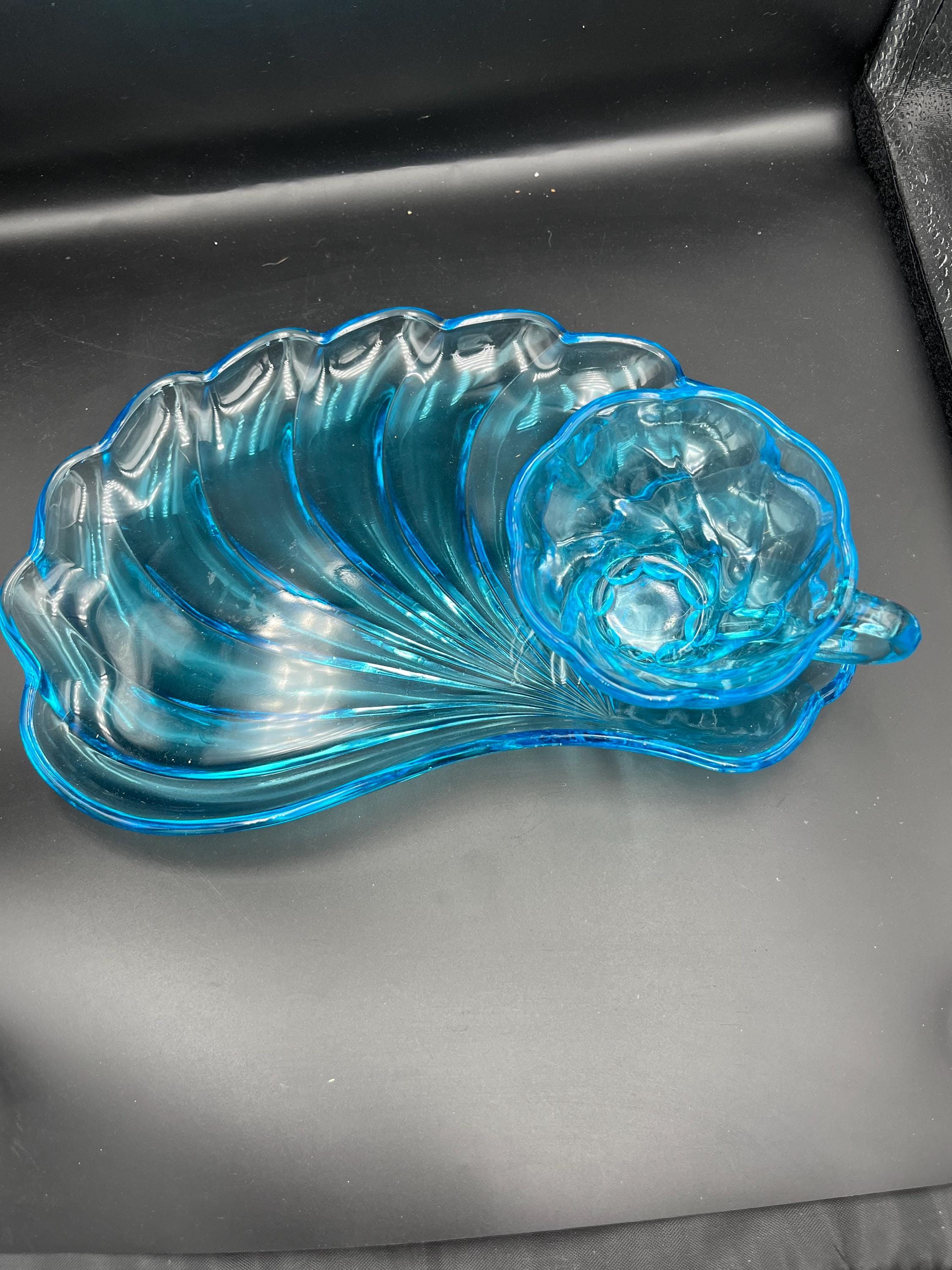 Vintage Hazel Atlas Capri Aqua Blue Seashell Snack Set - Etsy