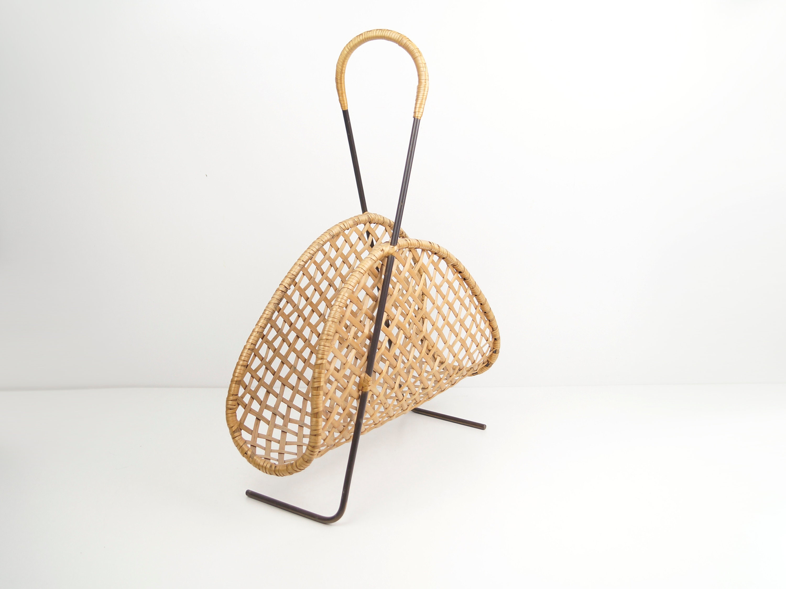 Magazine Rack Basketwork and Metal 1950s - Etsy