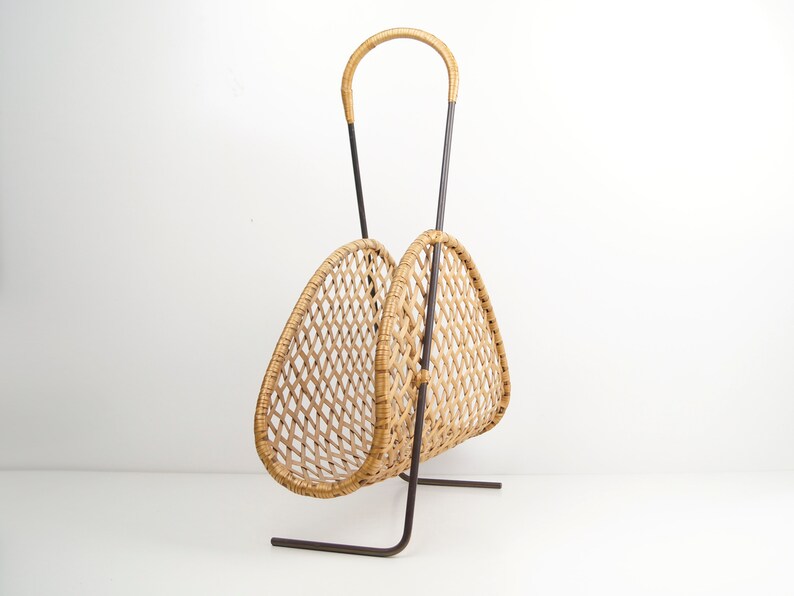 Magazine Rack Basketwork and Metal 1950s | Etsy