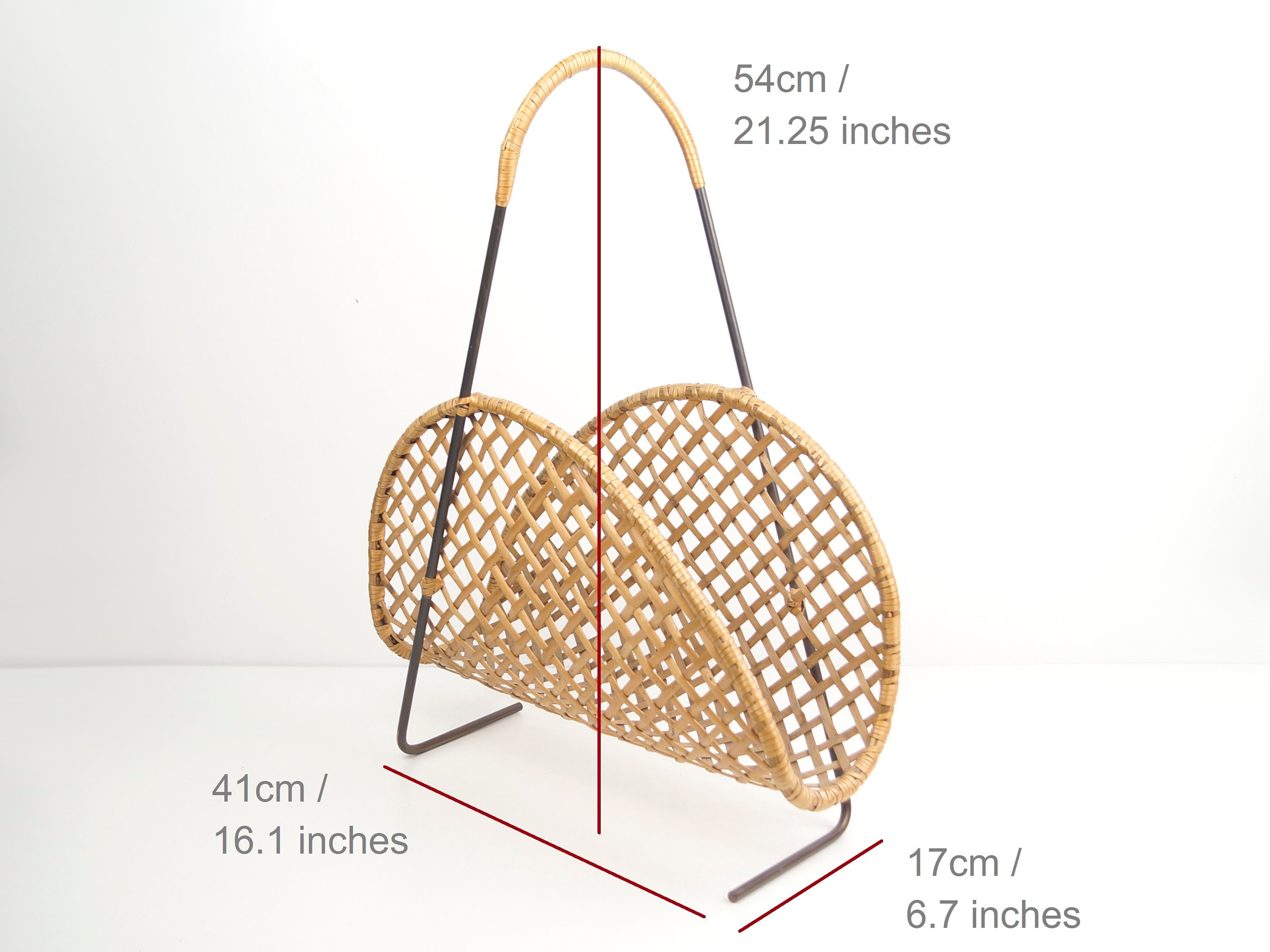 Magazine Rack Basketwork and Metal 1950s - Etsy