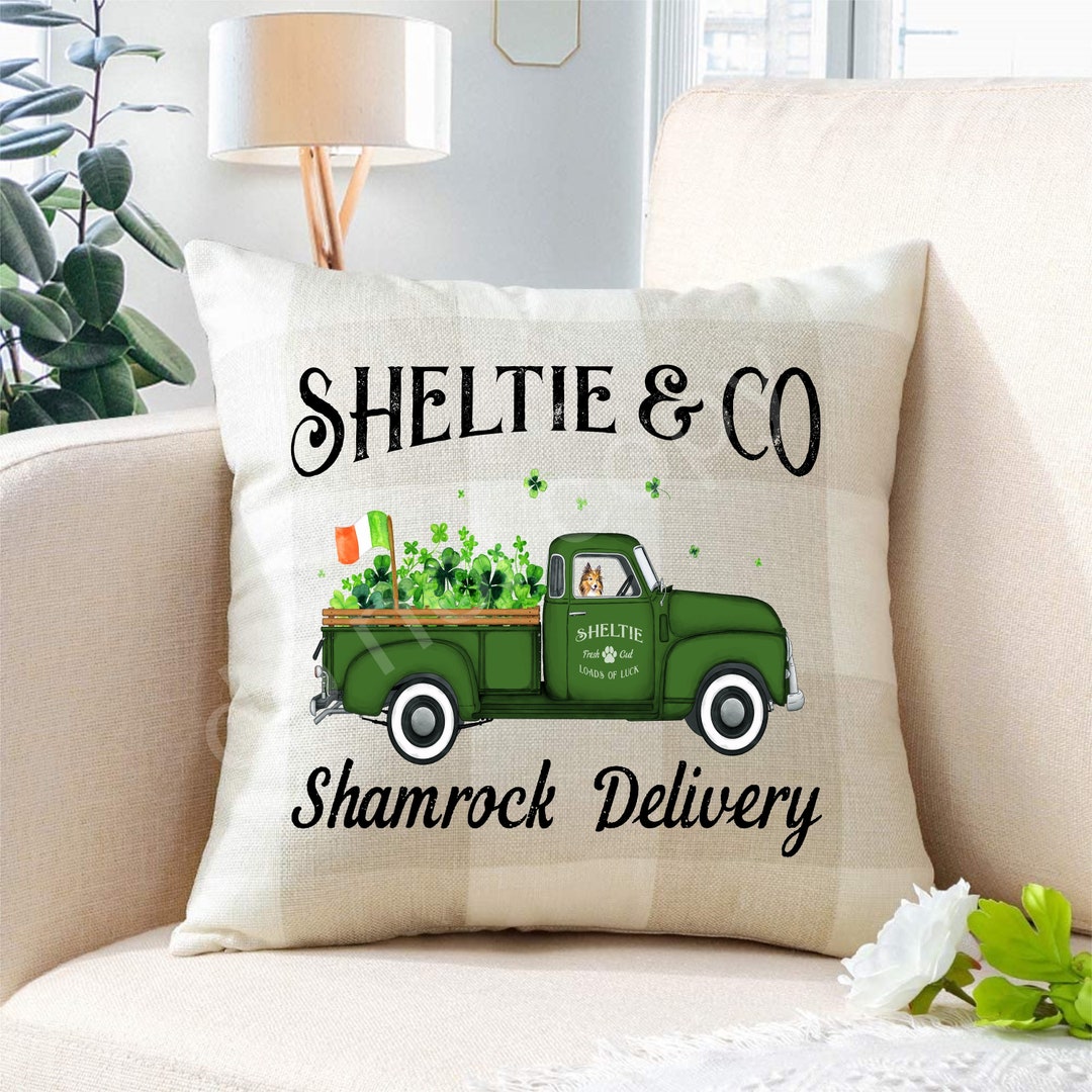 Sheltie Shamrock Delivery Pillow Cover St. Patrick's Day Buffalo Plaid ...