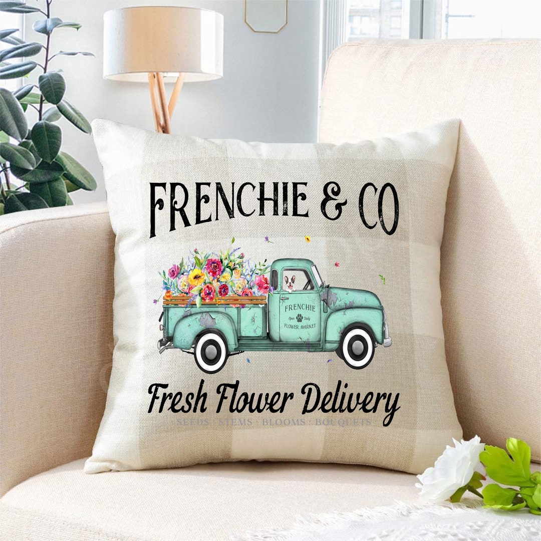 Frenchie black & White Pied Fresh Flower Delivery Pillow Cover Mother's ...