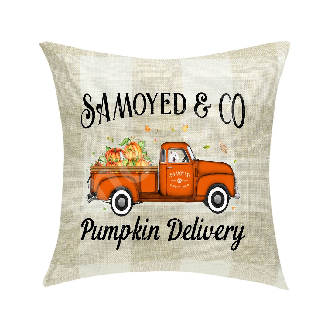 Samoyed & Co. Pumpkin Delivery Pillow Cover Buffalo Plaid 18 X - Etsy